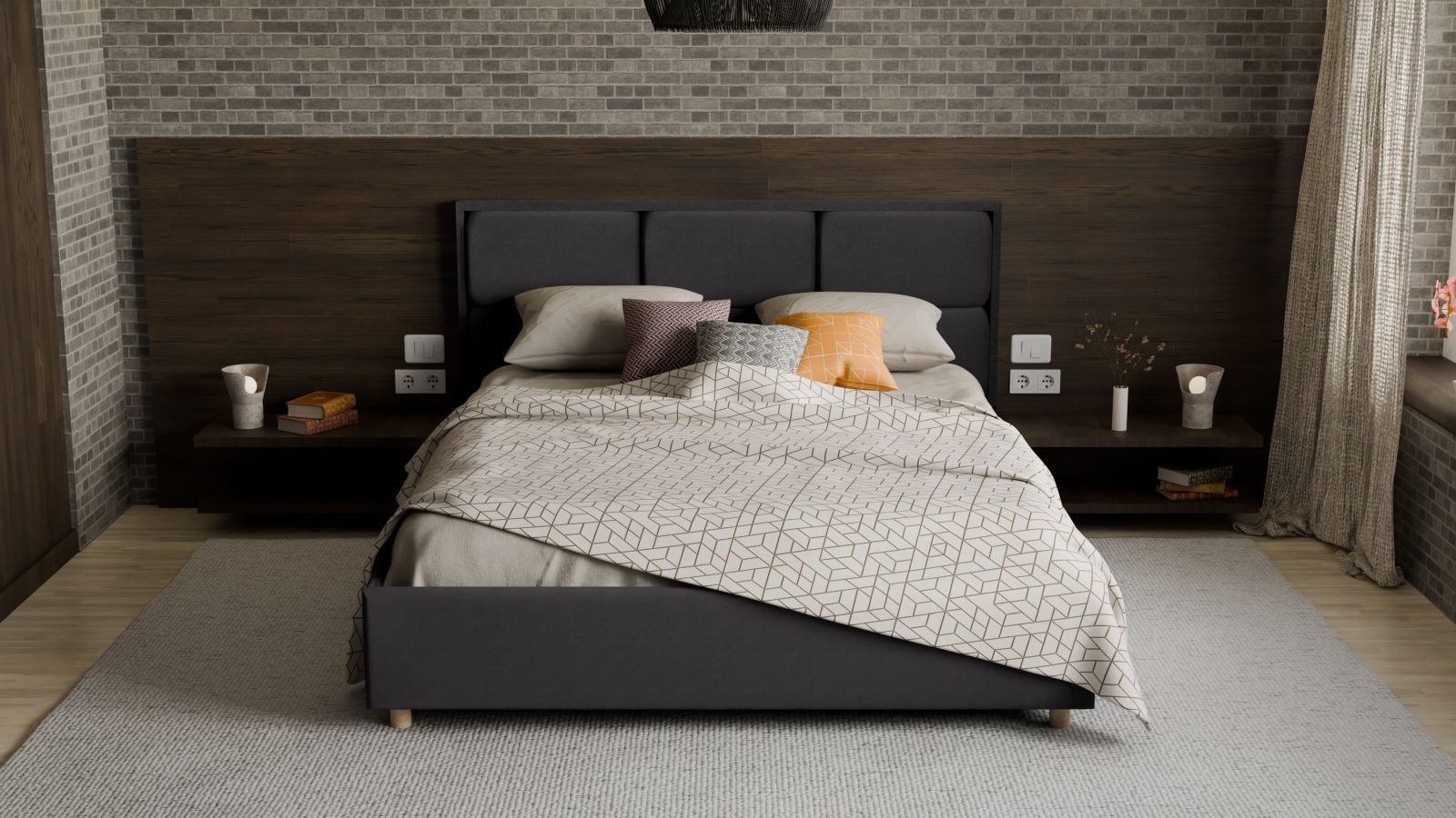 Aurora Frame Lift kárpitozott ágy, Wooden Black, Juliet 21-18024 Silver ...